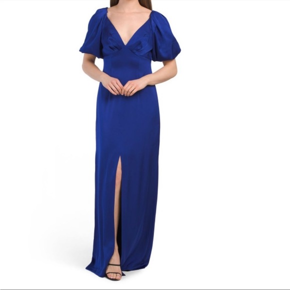 Aidan Mattox | Dresses | Aidan Mattox Blue Satin Evening Gown | Poshmark